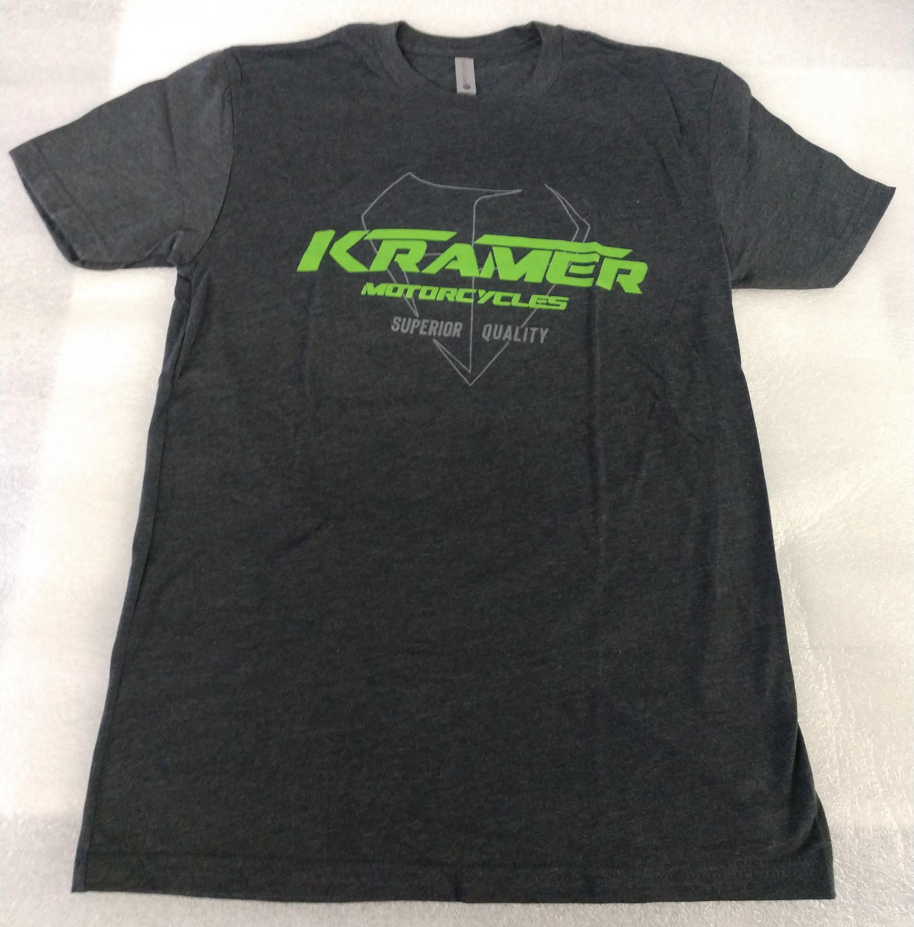 Charcoal Grey T-Shirt with Green Kramer/Shield – Kramer Motorcycles Parts